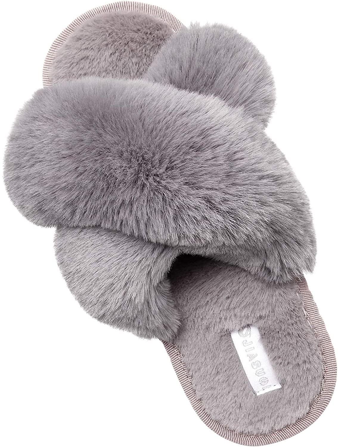 EAYY Cross Open Toe Fuzzy Fluffy House Slippers for Women EAYY Foam Plush Criss Cross Furry ...