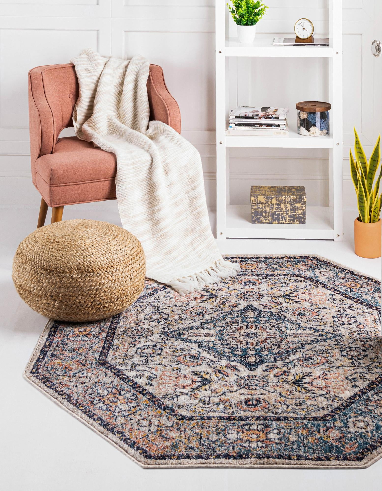 Rugs.com Lola Collection Rug – 8 Ft Octagon Blue Medium Rug Perfect For ...