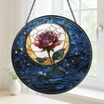 Round Blue Rose Night Scene Stained Glass Suncatcher – Decorative Art ...