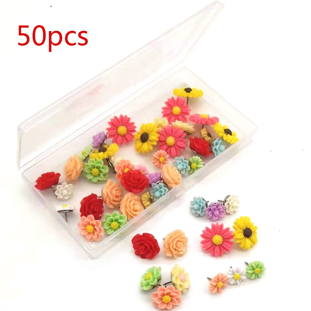 50 Pcs Metal Point Cork Board Thumb Tacks Push Pin Flower Shaped ...