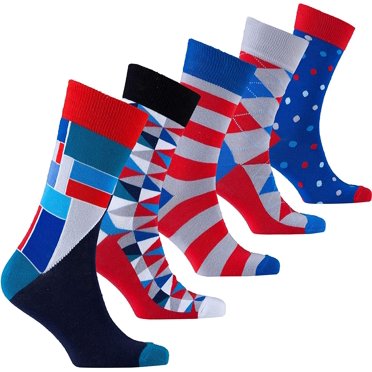 Zeke Men's Pattern Dress Funky Fun Colorful Socks 6 Assorted Patterns ...