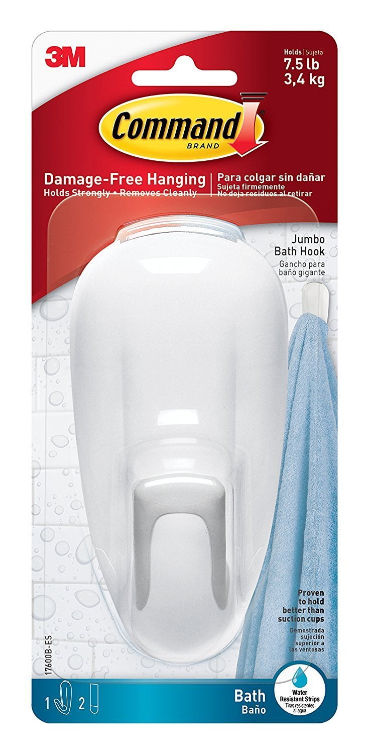 Command Bathroom Hook with Water-Resistant Strips, 1-Hook, 2-Strip, 4 ...