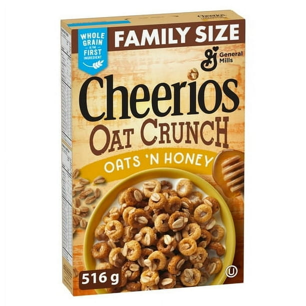 Cheerios Oat Crunch Breakfast Cereal, Oats 'N Honey, Family Size, 516 g ...