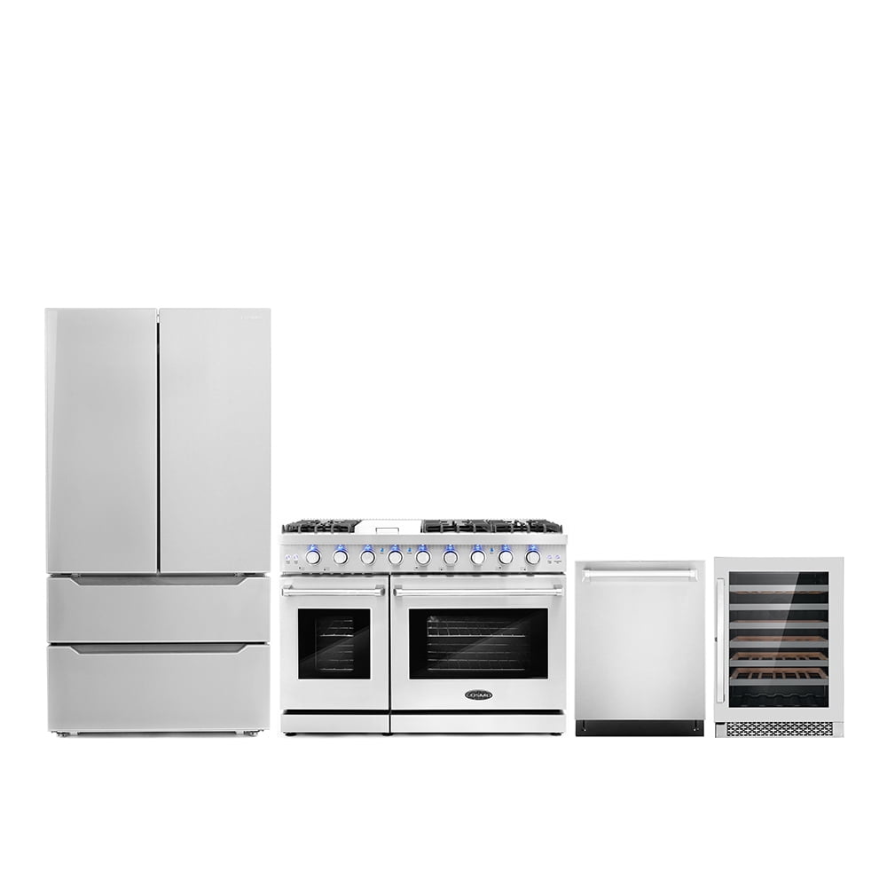 Cosmo 4 Piece Kitchen Appliance Packages with 48" Freestanding Gas ...