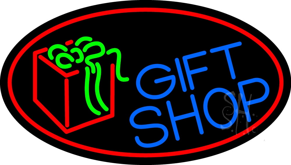 Blue Gift Shop With Red Oval LED Neon Sign 20" Tall x 37" Wide - inches ...