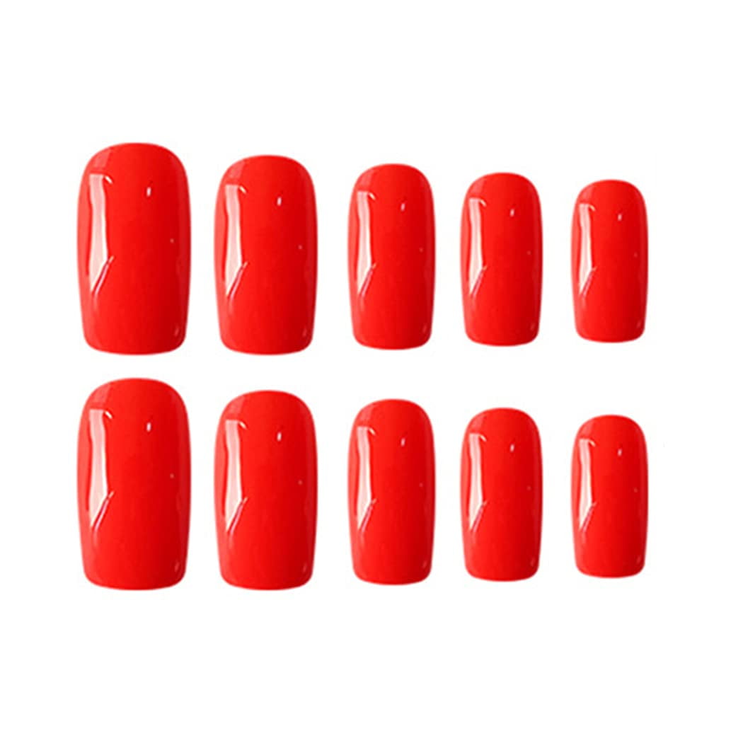 Glossy Press On Nails Red Short Square Fake Nails Full Cover Artificial