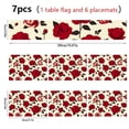 7 Piece Linen Table Runner and Placemats Set, Red Rose Pattern Round ...