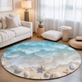 Abstract Gradient Area Rugs 4' (Round) Beach Teal Water Ripple Starfish ...