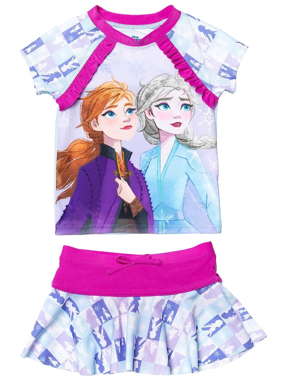 Disney Frozen Girls' Elsa 2 Piece Rash Guard and Skirt Swimsuit Set ...