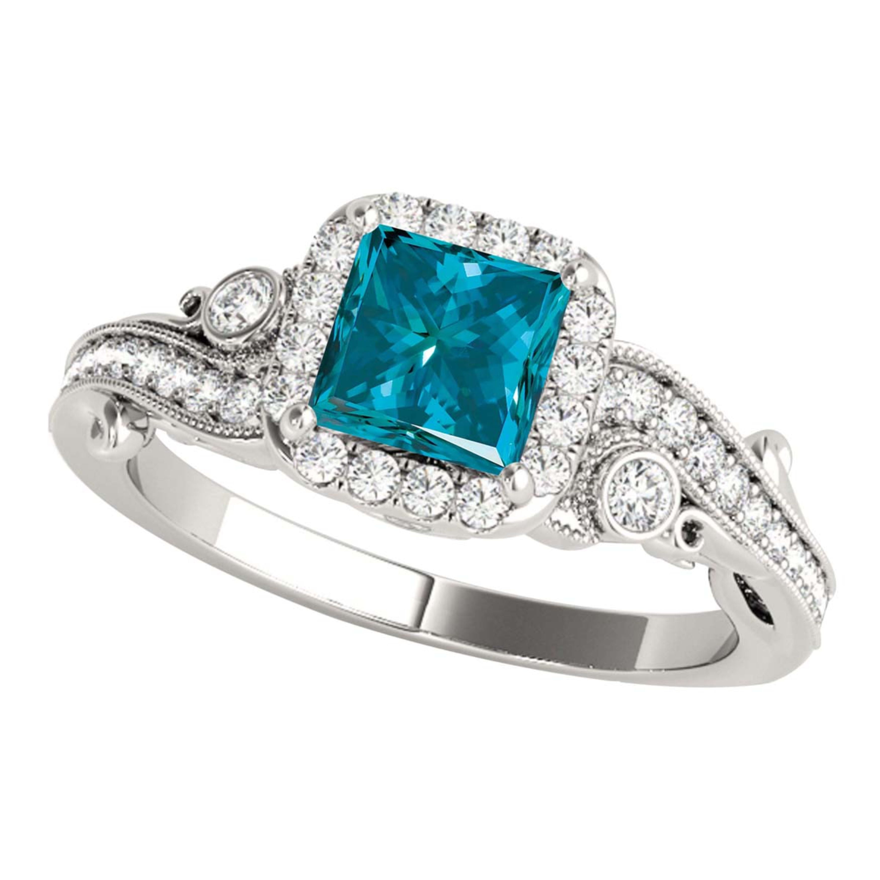 Blue Diamond Engagement Rings Princess Cut