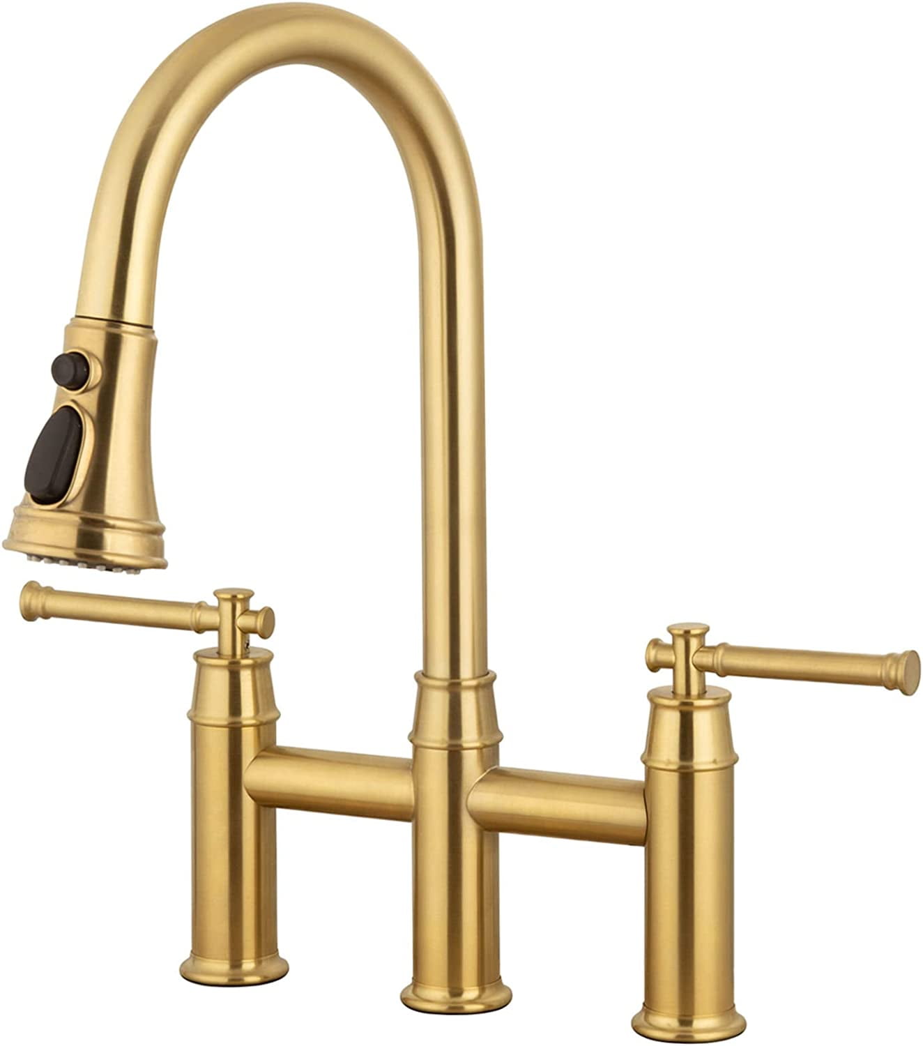 Brushed Gold Bridge Kitchen Faucet with Pull Down Sprayer, Lava Odoro ...