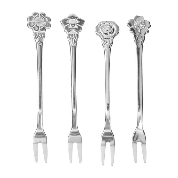 4 Pieces Appetizer Dessert Forks, Mini Stainless Steel Fruit and Salad ...
