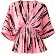 Dolkfu Pull-On Going Out Tops V-Neck Refreshing Elbow-Length Pink Tops ...