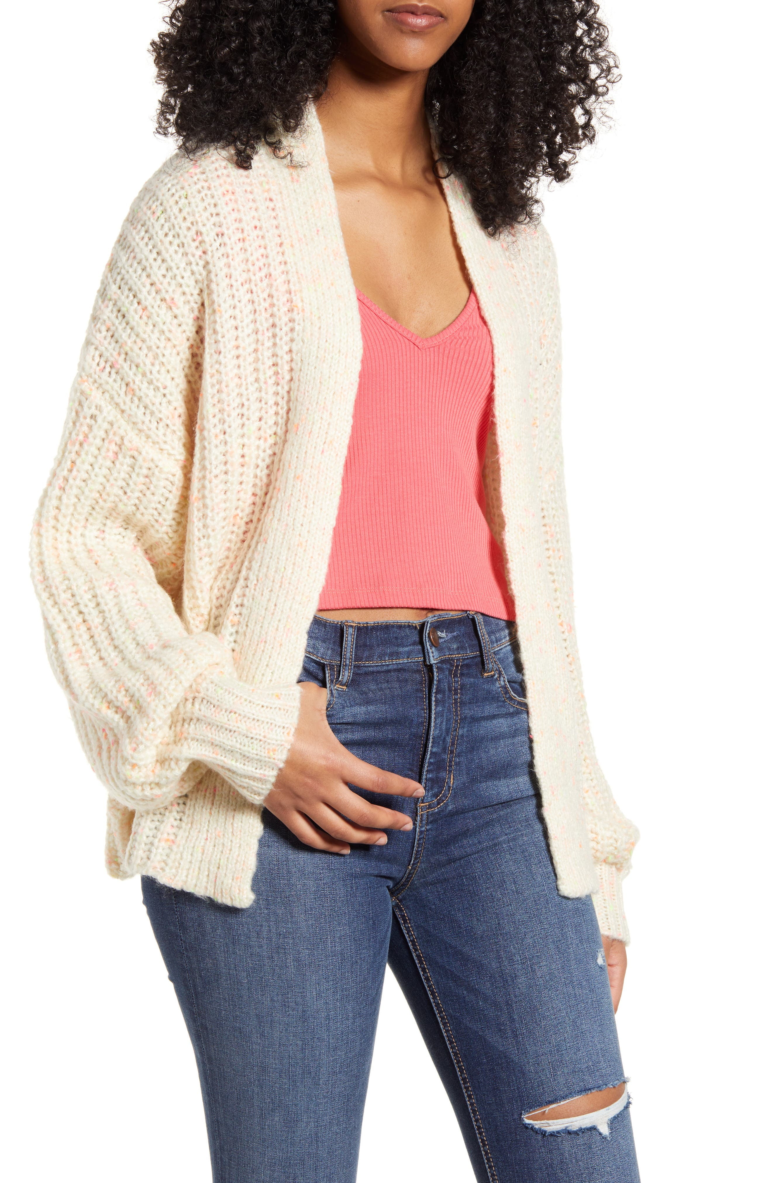 New Look Knit Balloon Sleeve Cardigan In White ASOS