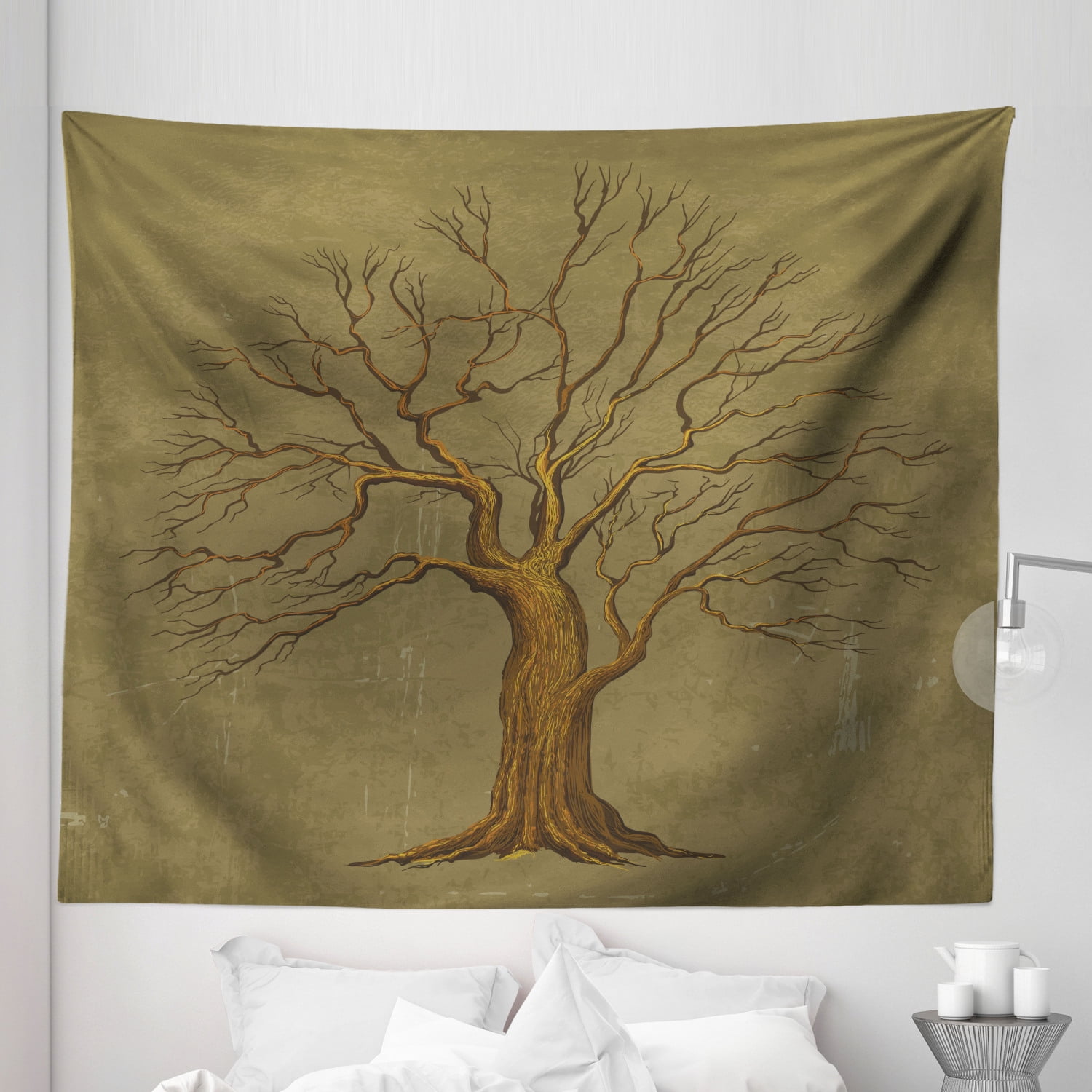 Tree Tapestry, Illustration of a Big Tree on Antique Old Paper Vintage ...