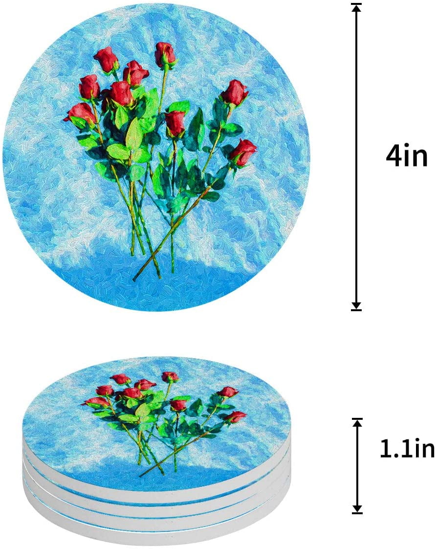 ZHANZZK Rose in The Pool Oil Painting Texture Set of 8 Round Coaster ...
