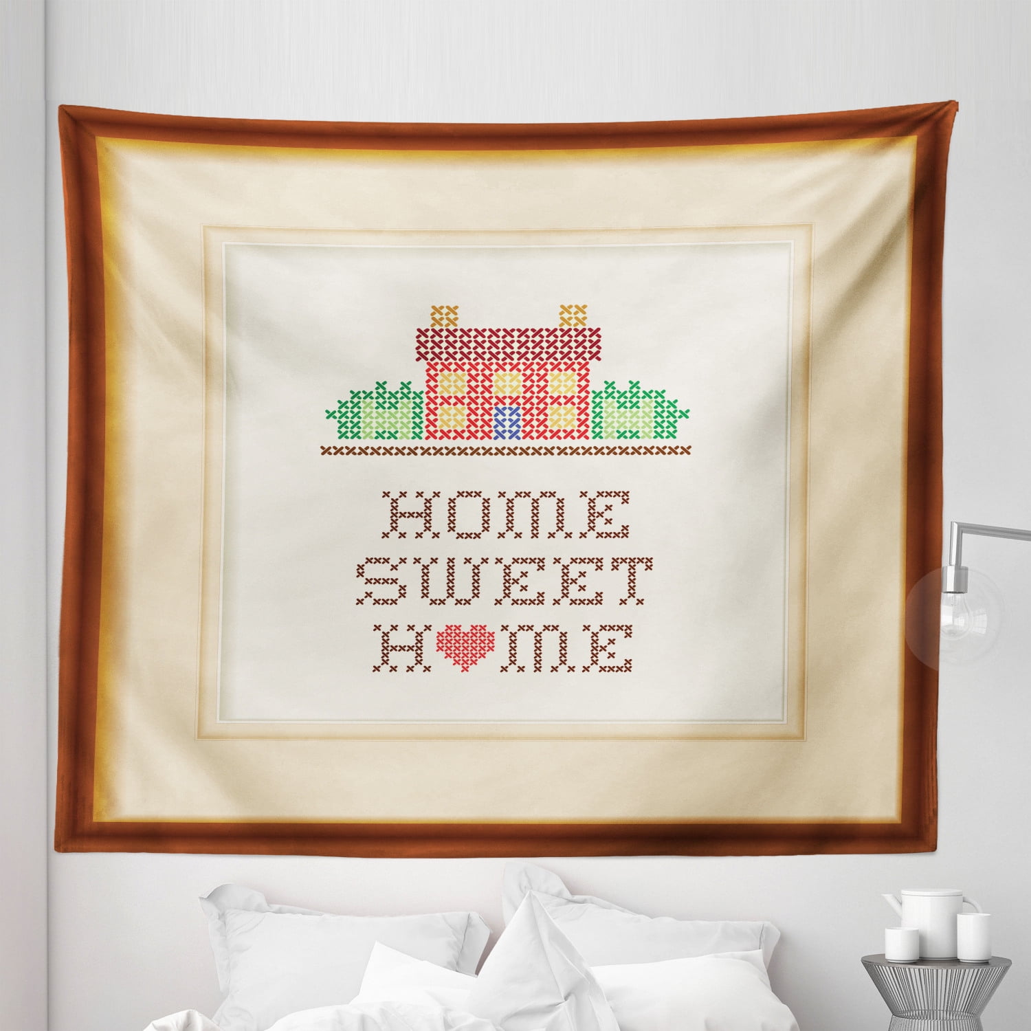 Saying Tapestry, Handcraft Look House with Garden Illustration in ...