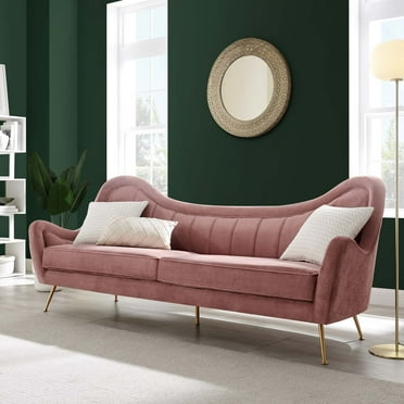 Modway Mid-Century Victoria Channel Tufted Velvet Couch in Dusty Rose ...