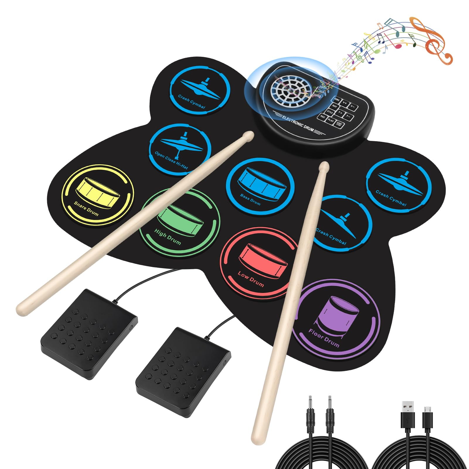 Electronic Drum Set, Marrilley 9 Drum Practice Pad with Headphone Jack ...
