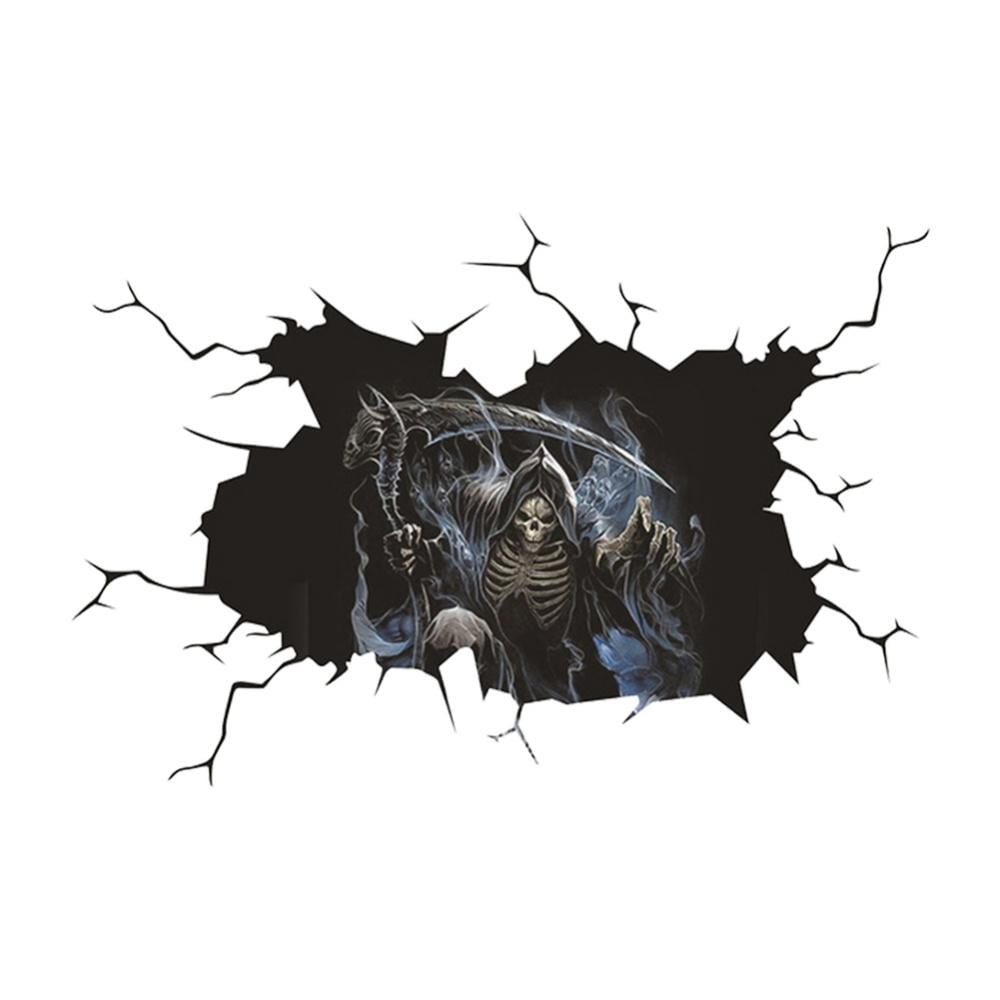 Halloween Grim Reaper Sticker Skull Sticker Broken Glass Window Black ...