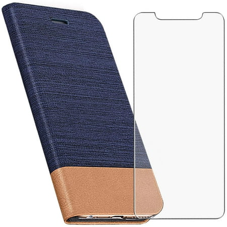 for ZTE Blade L210 Wallet Case + Tempered Glass Screen Protector, Flip ...