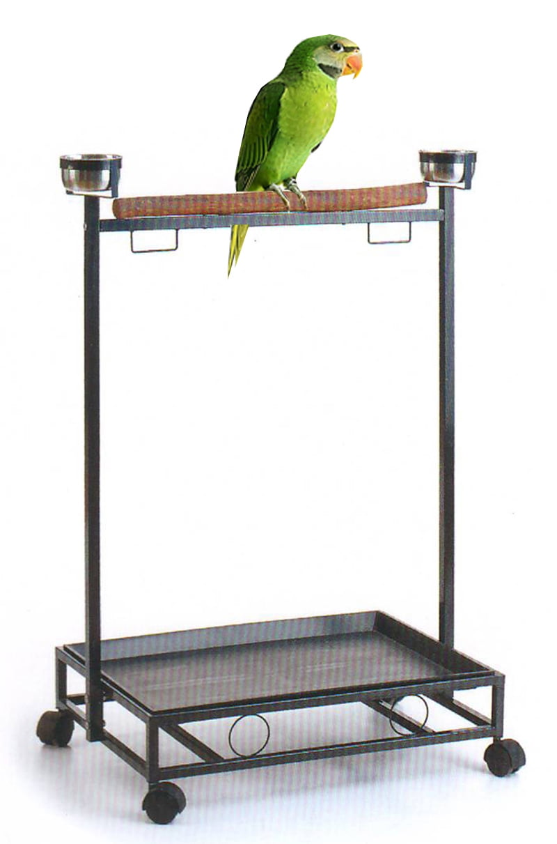 Large Deluxe Wrought Iron Parrot Bird Play Stand Natural Wood Perch ...