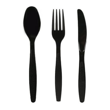 400PCS Resuable Black Plastic Spoons And Forks - Black Plastic ...