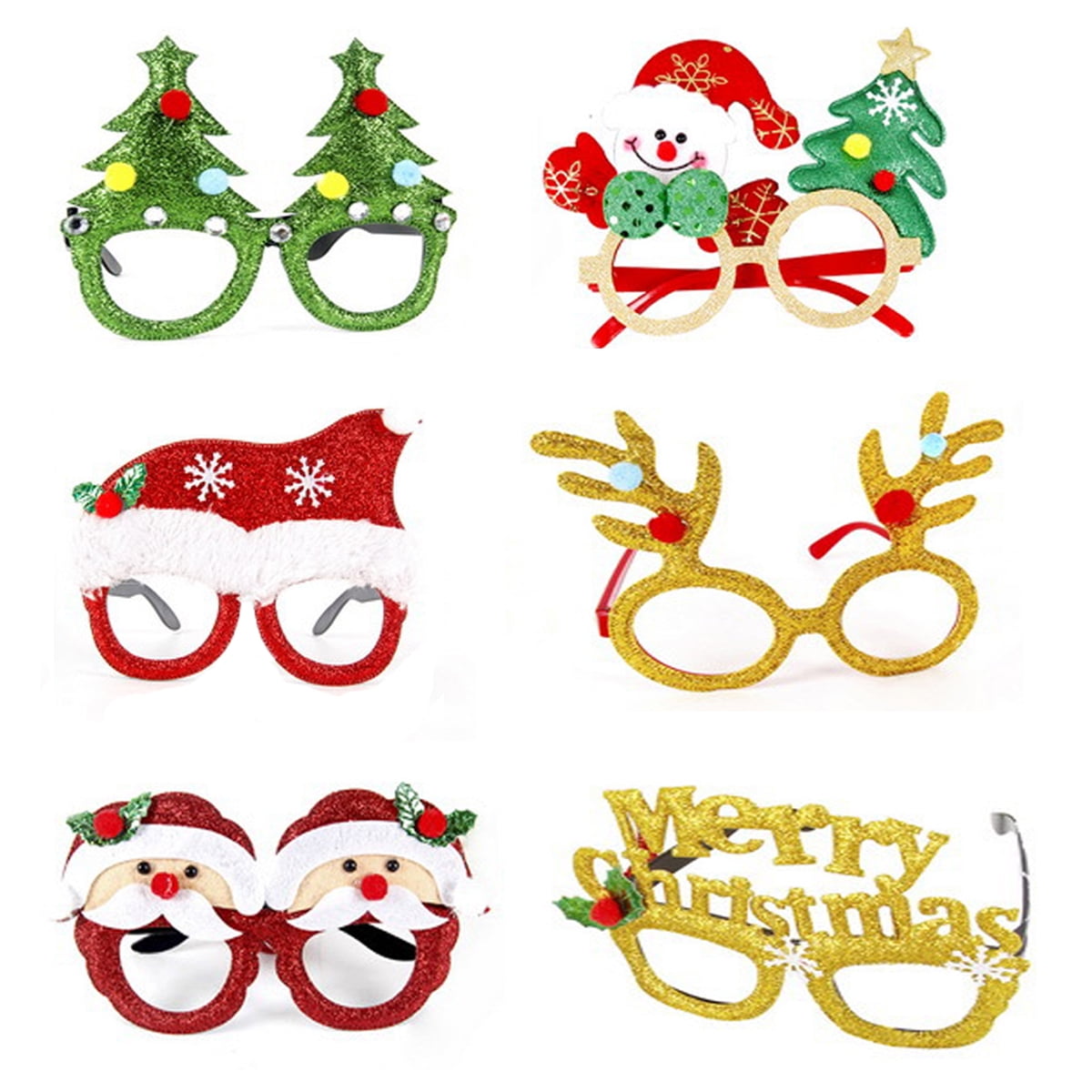 6 Pcs Christmas Glitter Eyeglasses Glitter Party Glasses Frames ...
