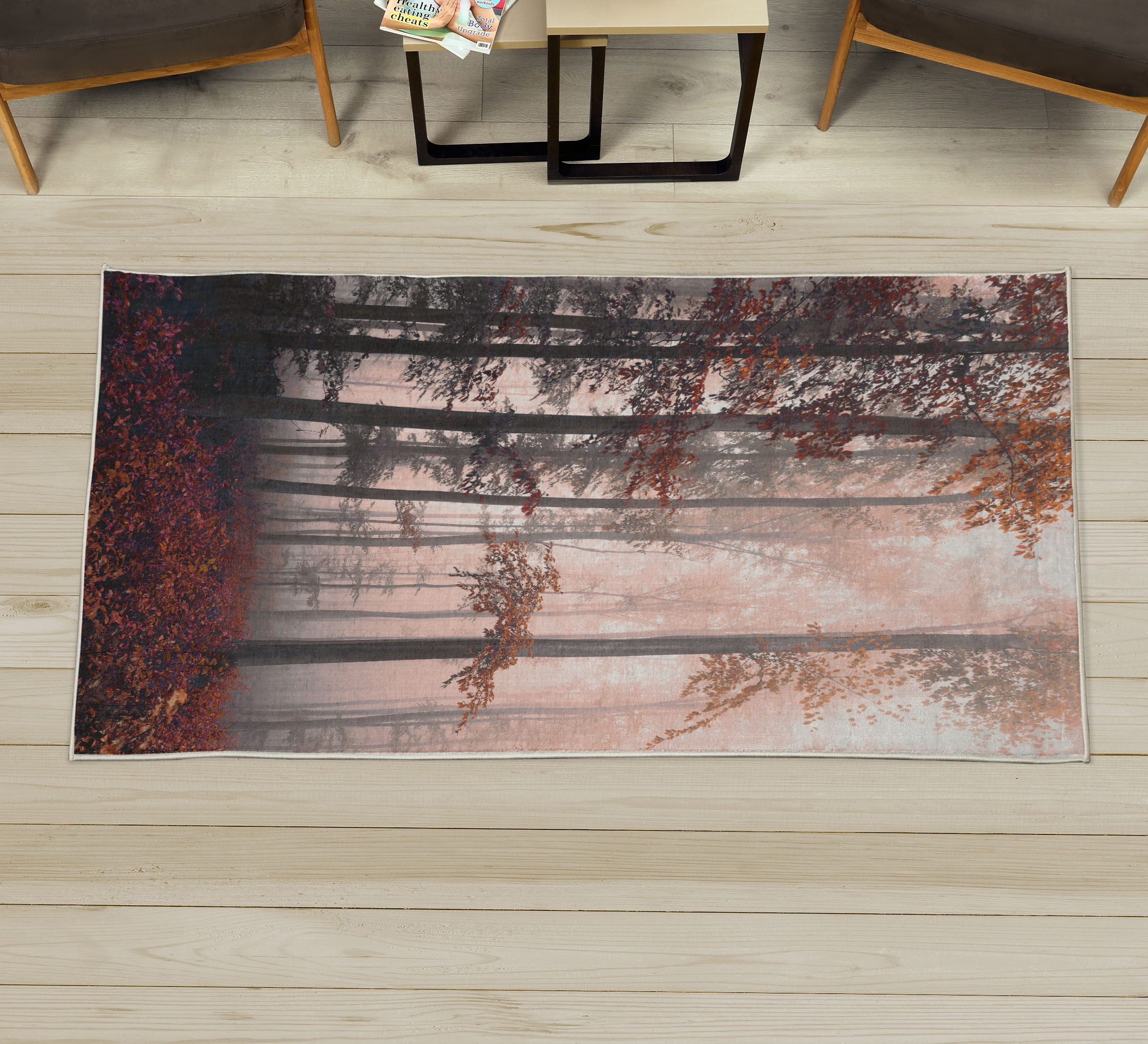 Forest Decorative Rug, Autumn Season Mystic Foggy Fall Nature and ...