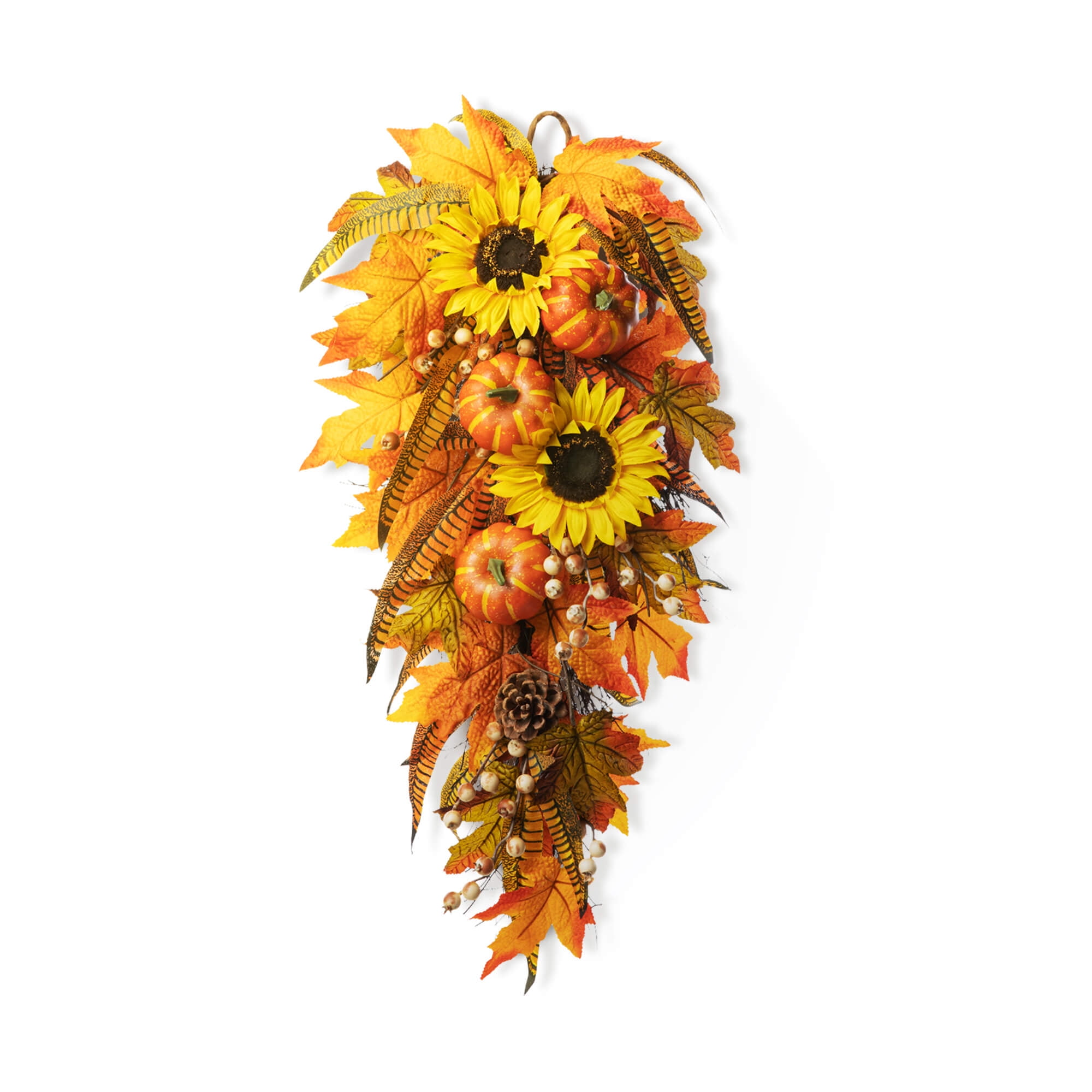 Glitzhome 26"H Sunflower Pumpkin Leaf Fall Wreath Front Door ...