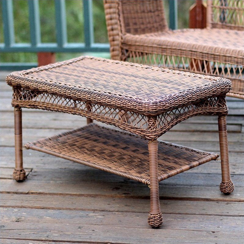 Jeco Wicker Outdoor Patio Furniture Coffee Table in Honey - Walmart.com