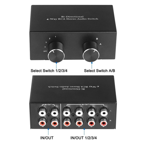 Bi-Directional 4-Way RCA Stereo Audio Switch L/R Sound Channel Audio ...