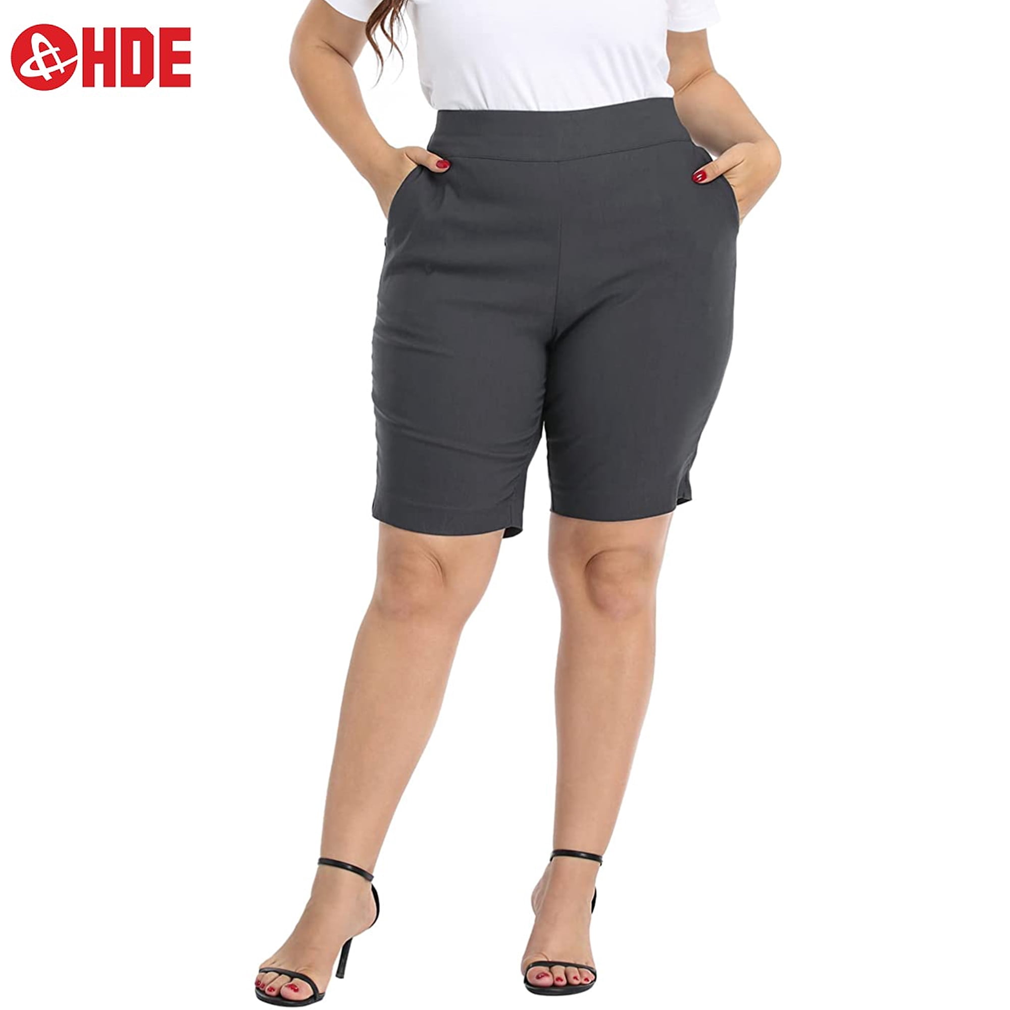 HDE Plus Size Bermuda Shorts for Women with Pockets Charcoal 3X ...