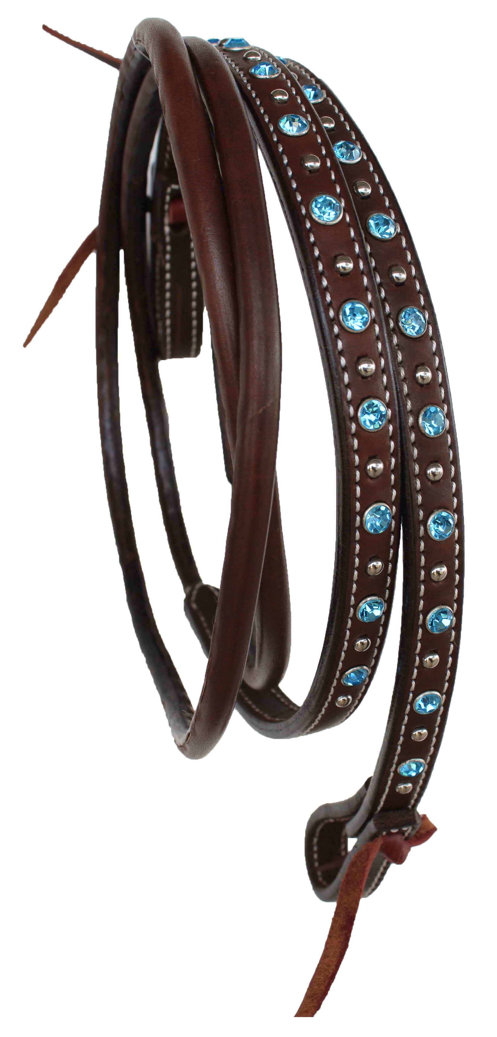 Horse Western 8ft Contest Barrel Rolled Leather Reins Turquoise Brown ...