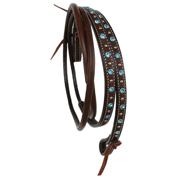 Horse Western 8ft Contest Barrel Rolled Leather Reins Turquoise Brown ...
