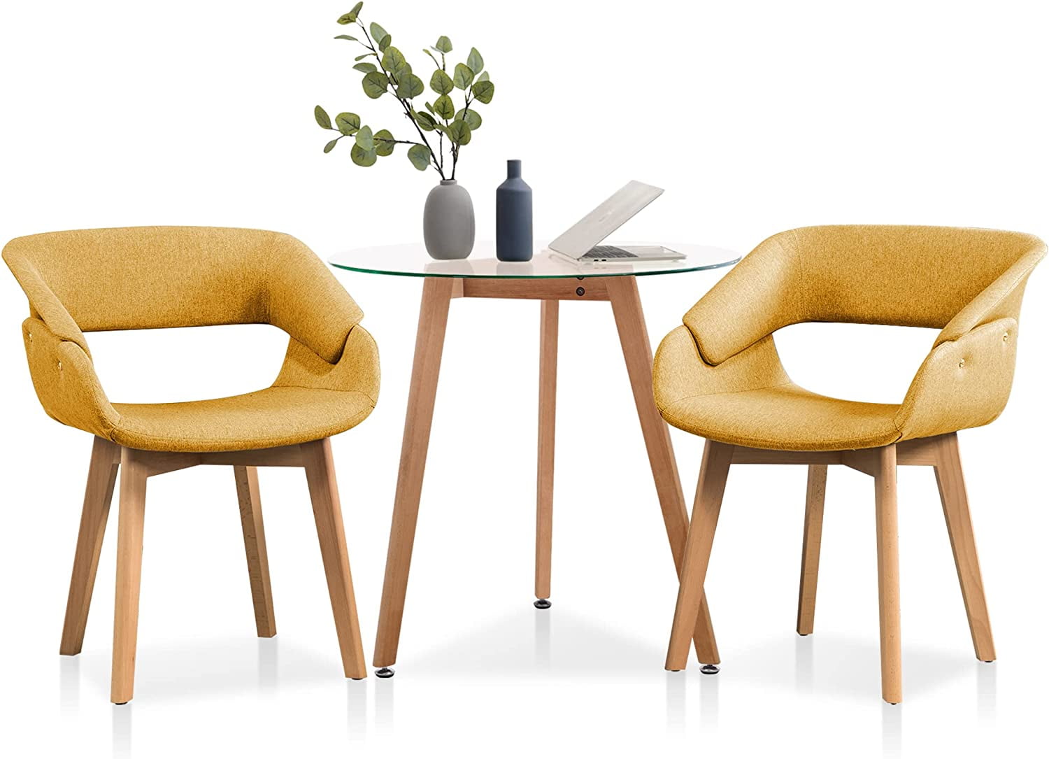 Ivinta Small Dining Table Set for 2, Round Glass Table with Two Yellow ...