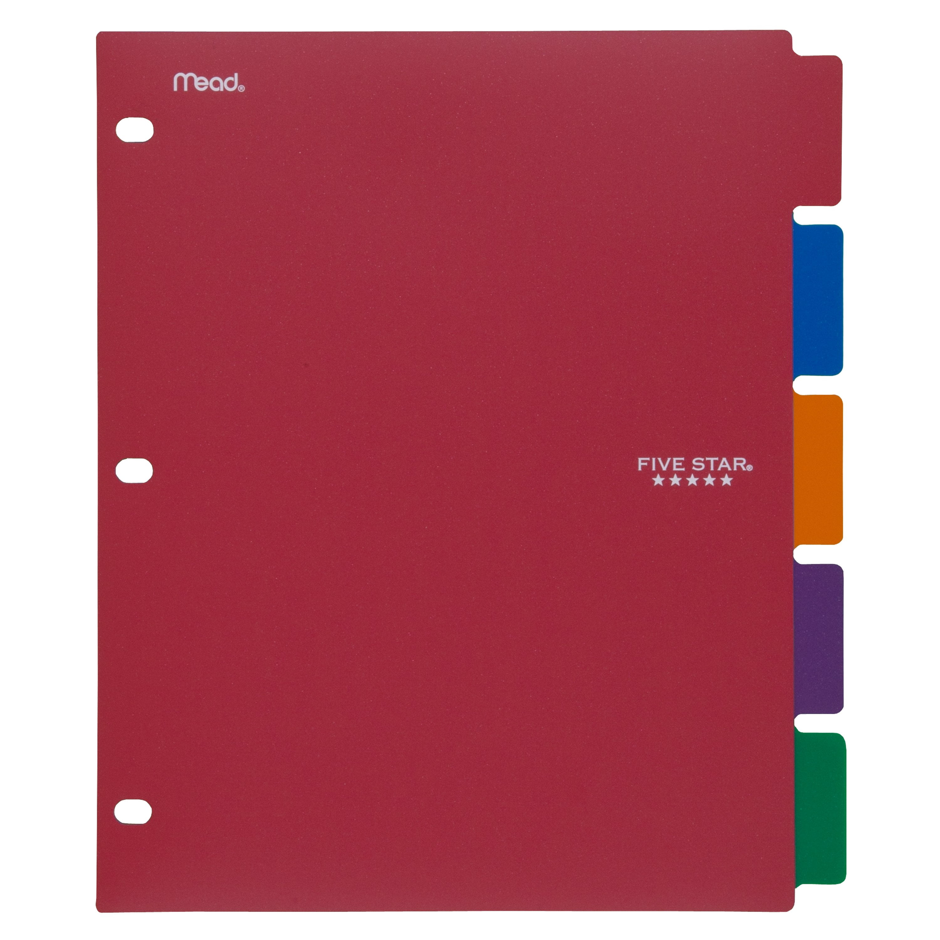 Five Star Tabbed Dividers, Assorted Colors, 5 Pack (20040) - Walmart.com