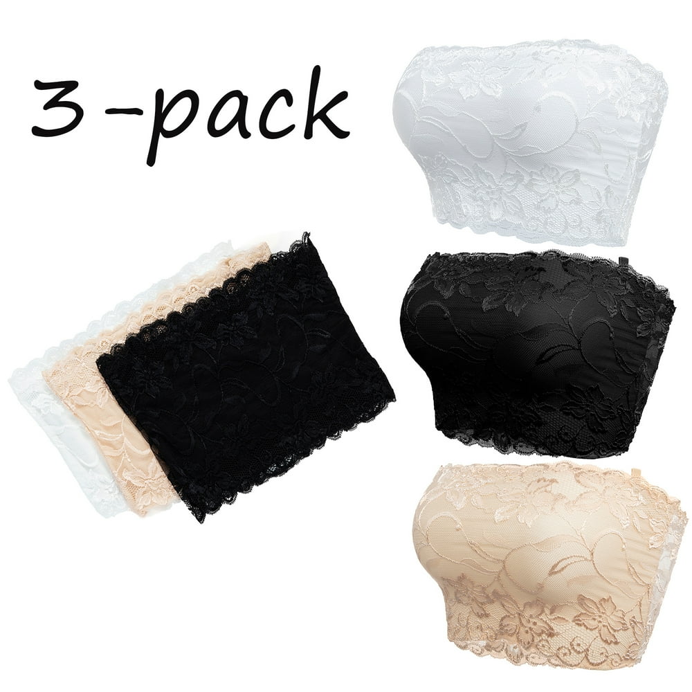 Focussexy 3pcs Girls Lace Bandeau Floral Lace Stretchy Strapless