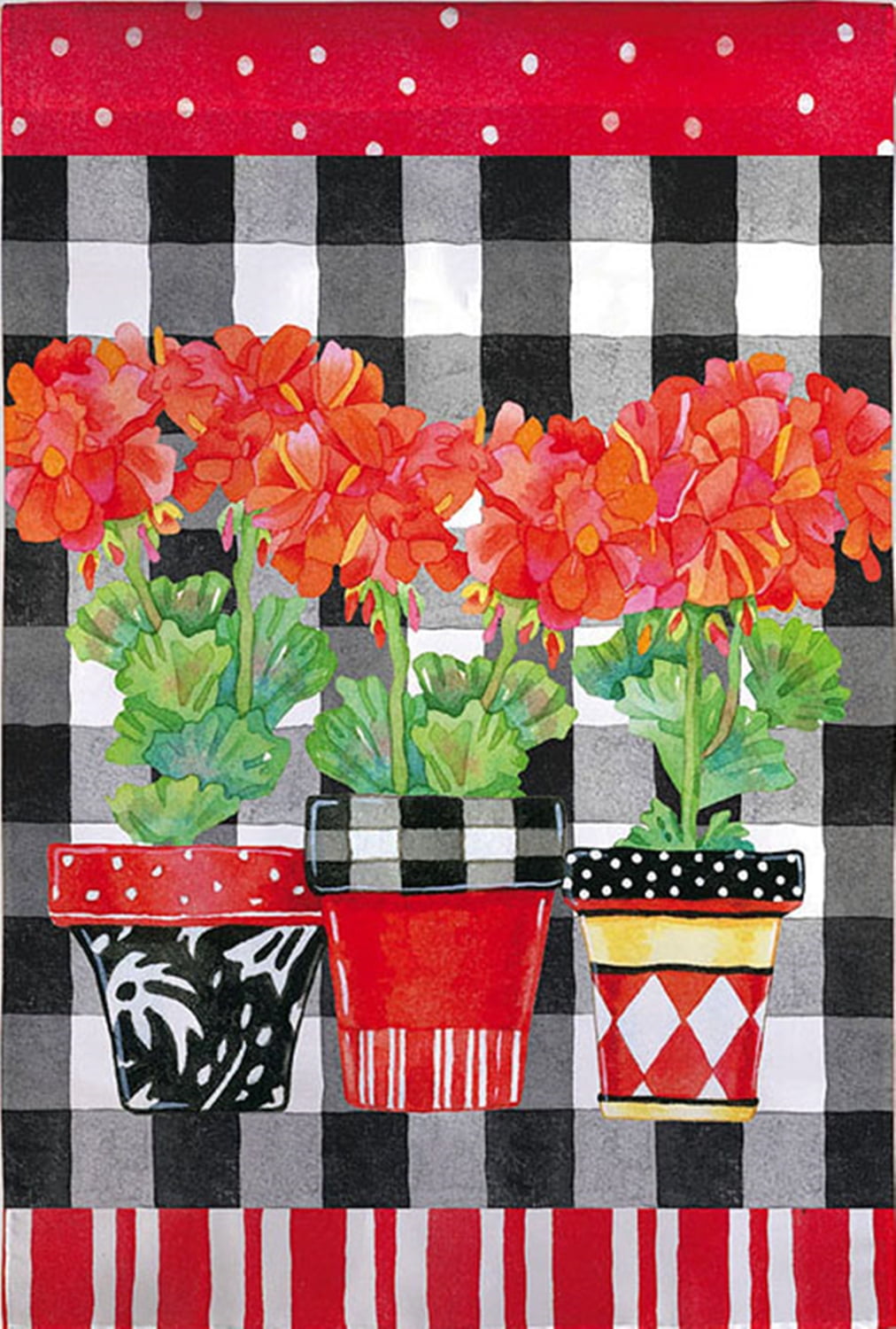 Geraniums Patterned Spring House Flag Large Flowers Checks Stripes 29 ...