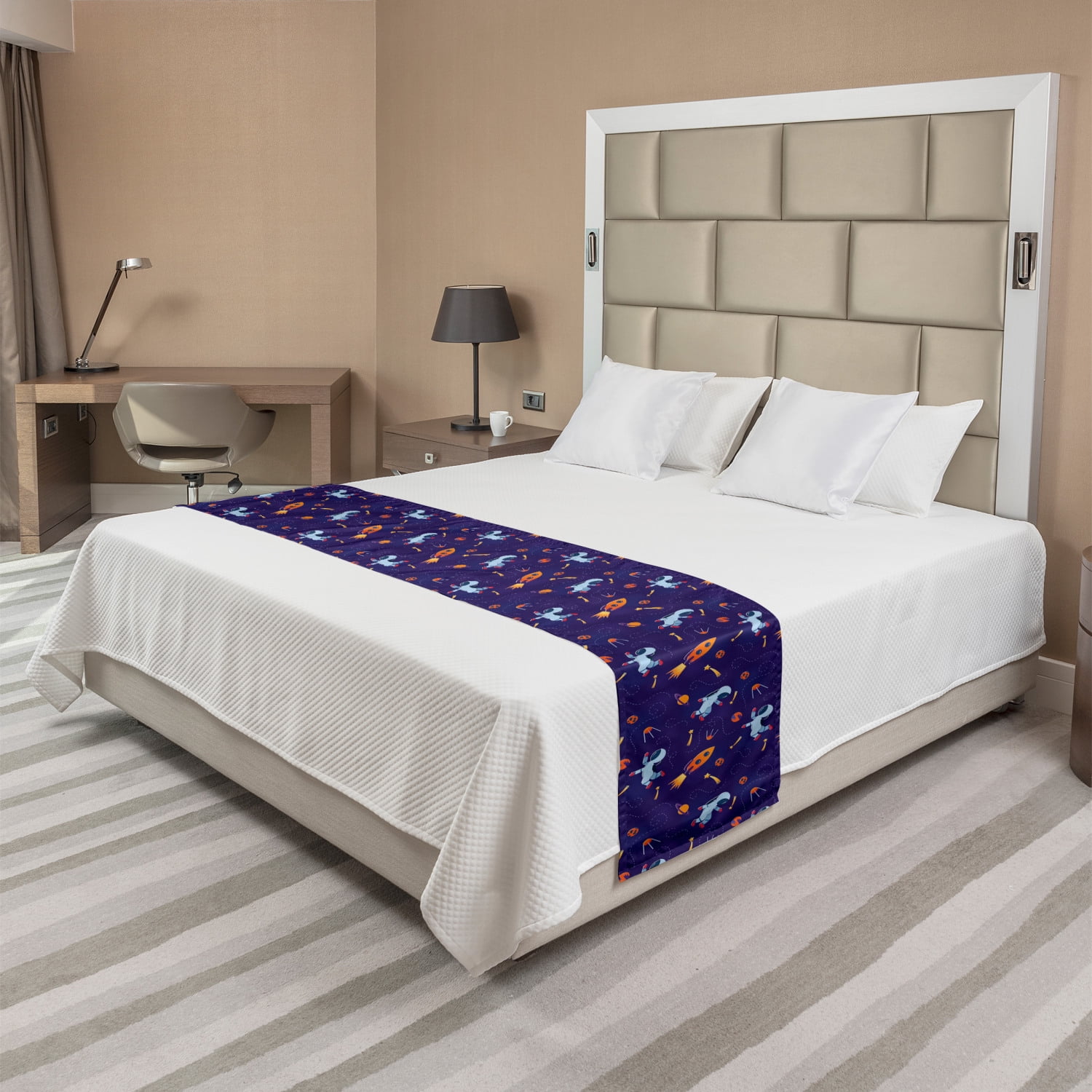 Galaxy Bed Runner, Repetitive Pattern of Cartoonish Astronauts Rockets ...