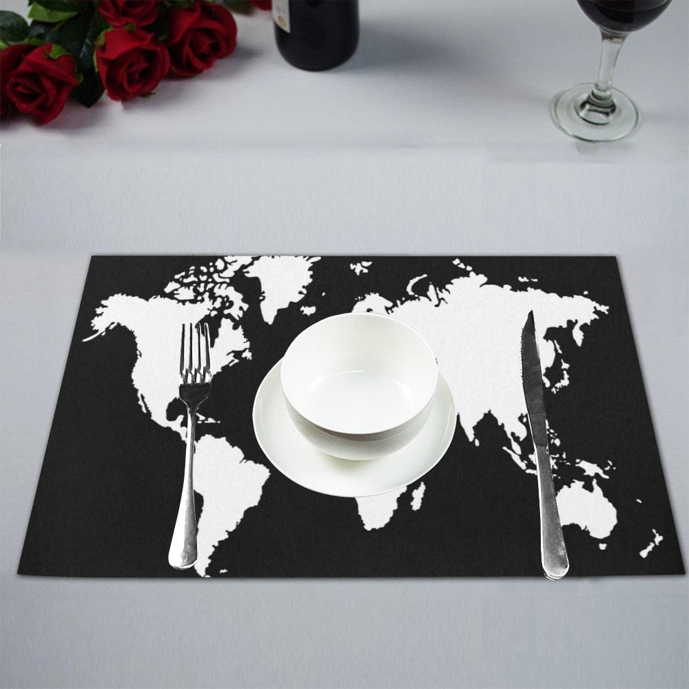 MYPOP World Map Black and White Background Table Placemat Food Mat ...
