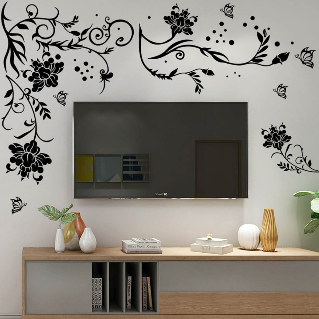 Gerich Flower Vine Removable Wall Decals Butterflies Flying Wall ...
