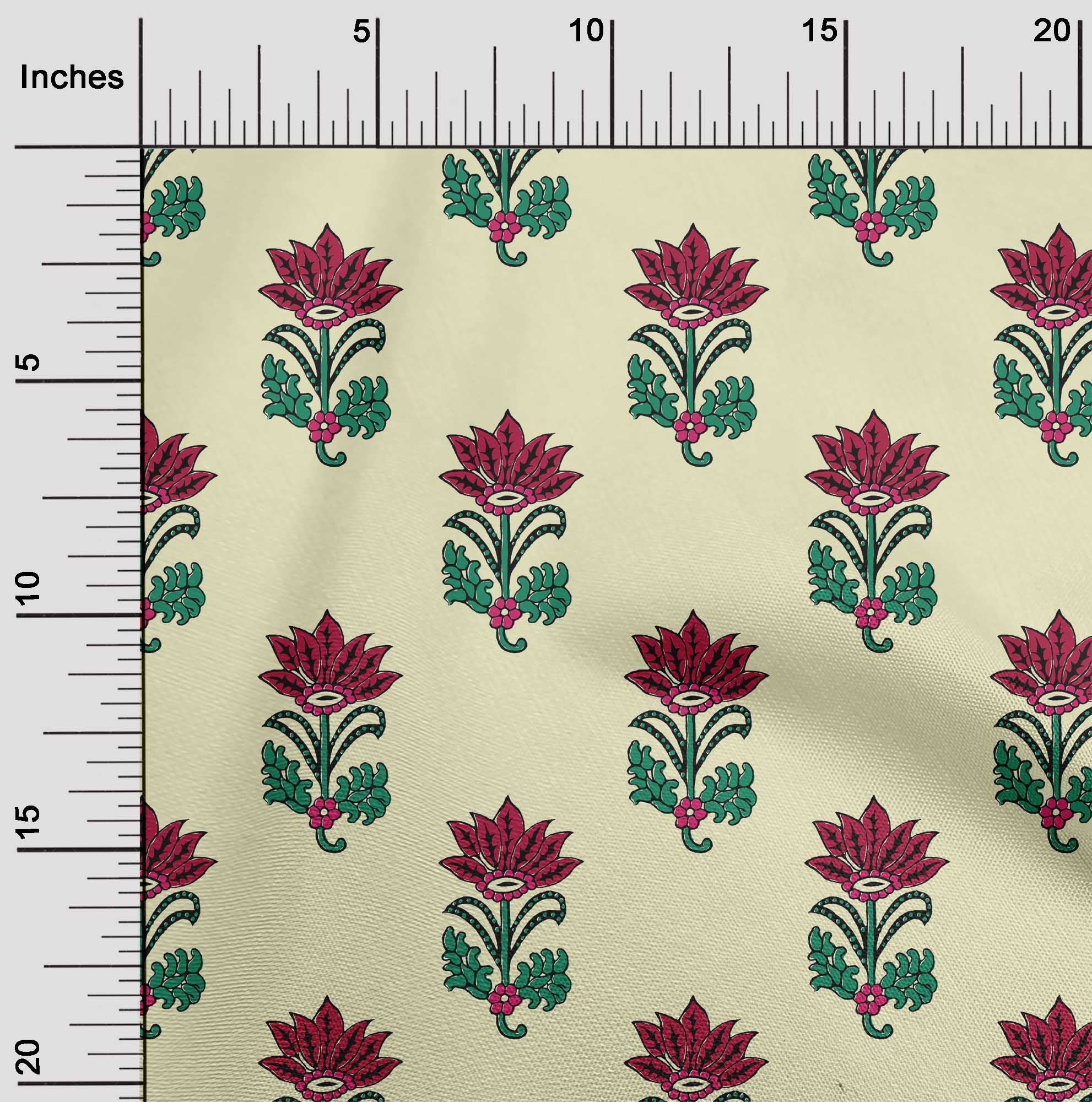 oneOone Cotton Silk Fabric Leaves & Floral Block Fabric Prints By Yard ...