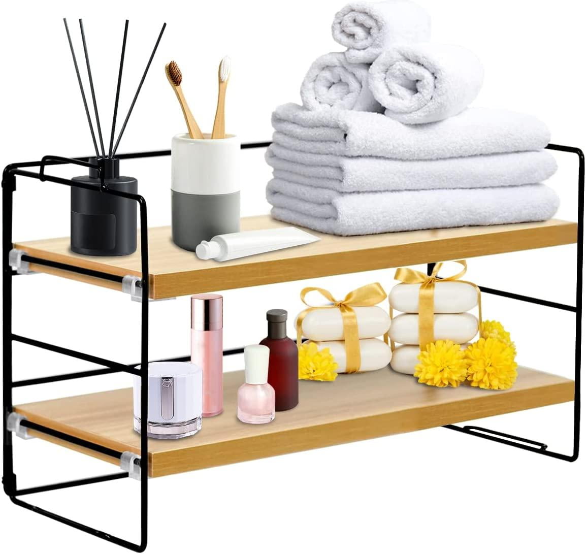 2 Tier Bathroom Countertop Organizer Storage, Wood Counter Standing ...