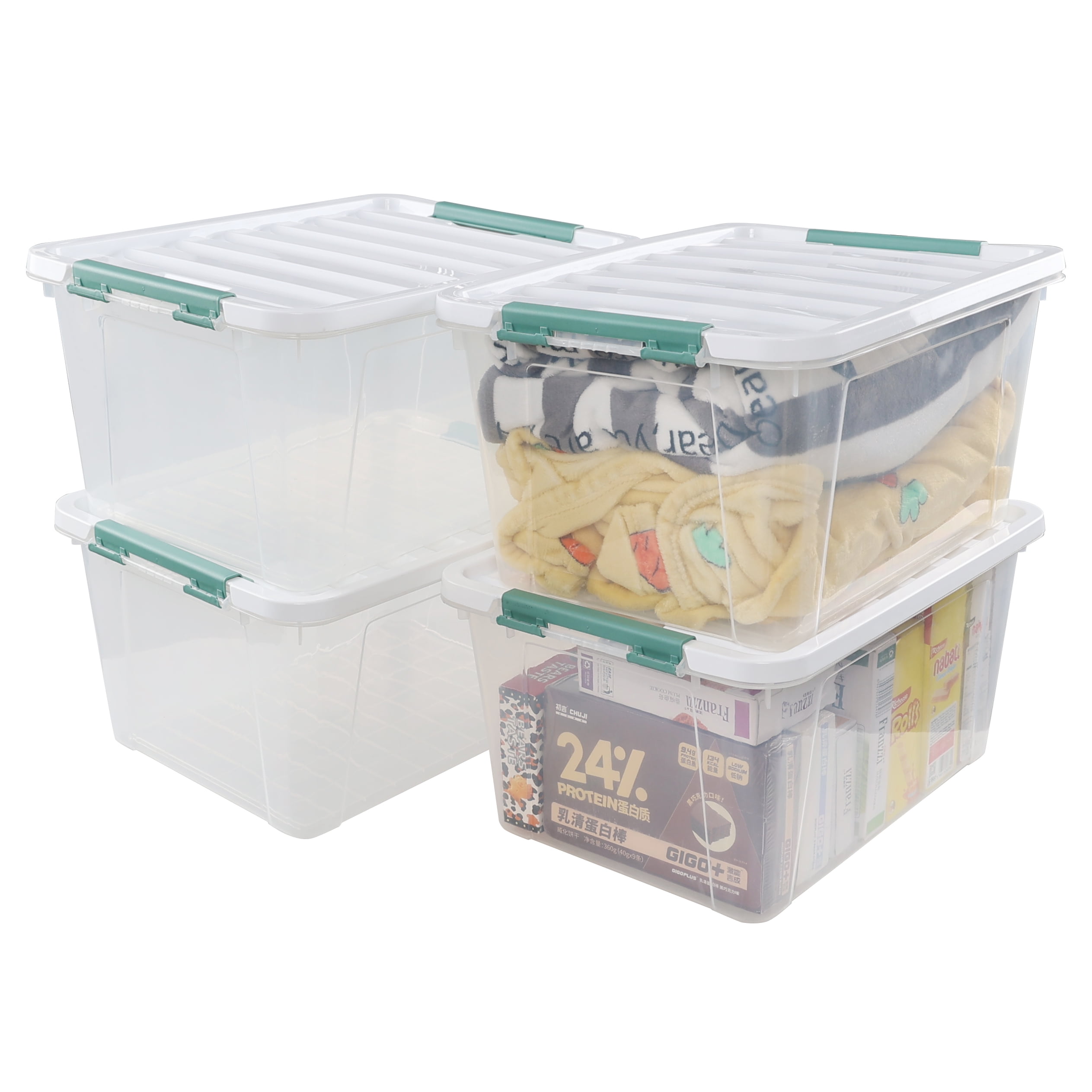 Uumitty 4-Pack 35 Quart Large Plastic Storage Boxes, Clear Storage ...