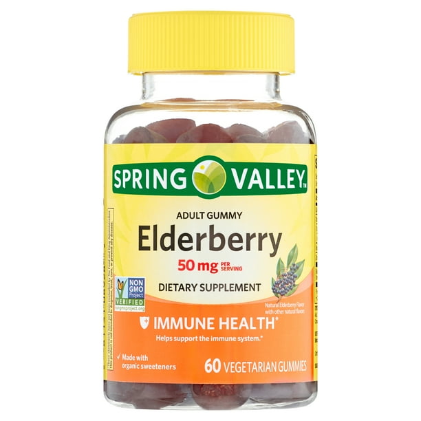Spring Valley Elderberry Adult Gummies Dietary Supplement, 50 mg, 60 Count - Walmart.com