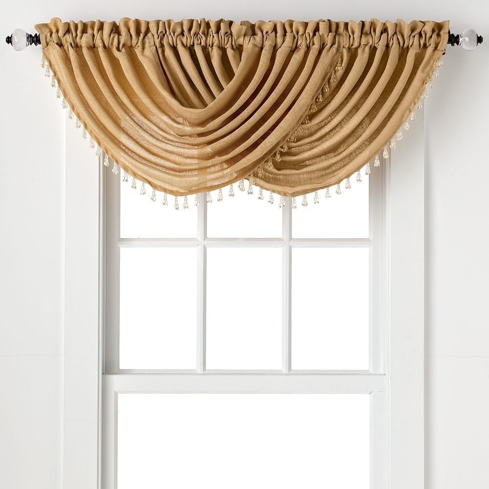 2-Pack: Beaded Emerald Crepe Waterfall Valances - Gold - Walmart.com