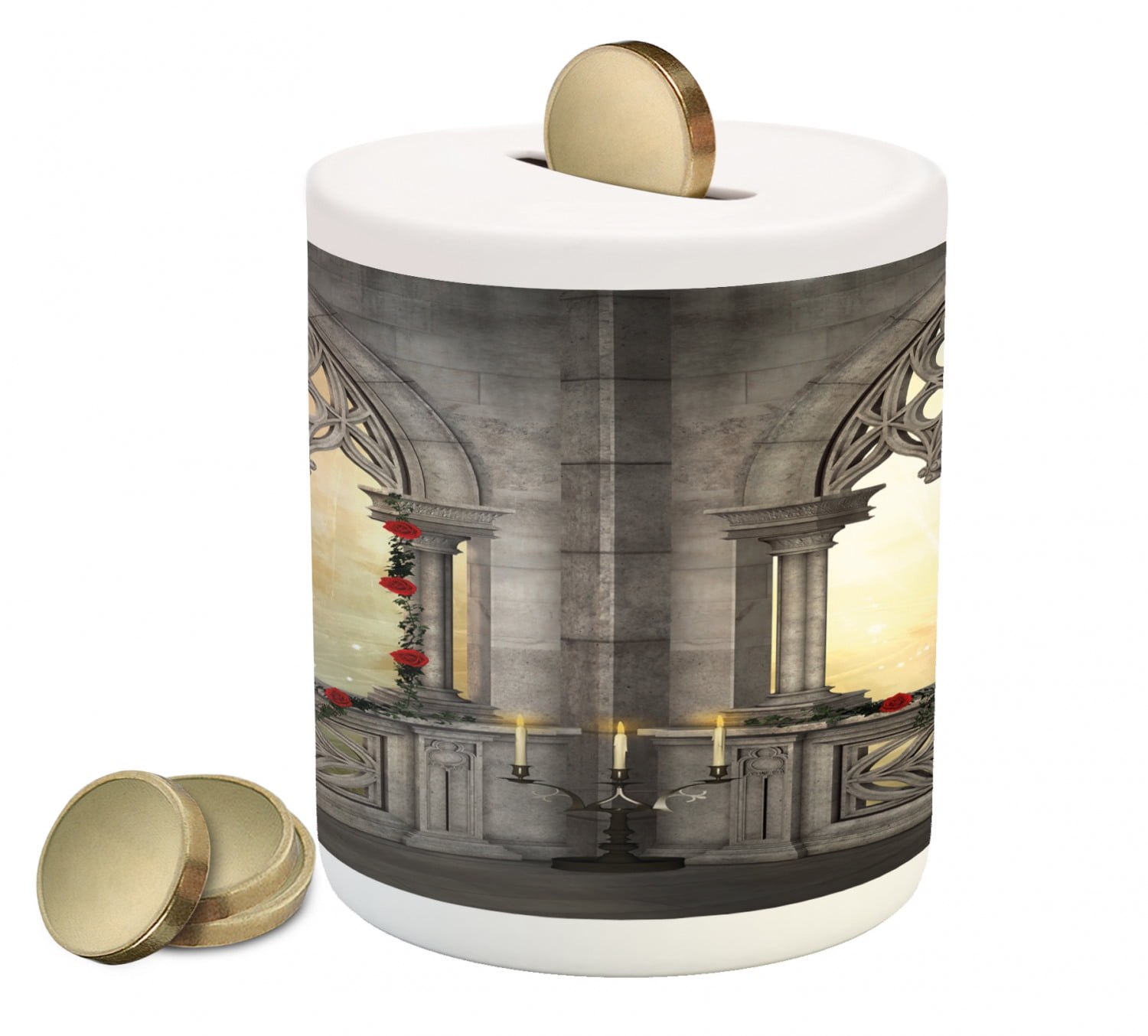 Gothic Piggy Bank, Vintage Style Ottoman Palace Balcony for Sultans Red ...