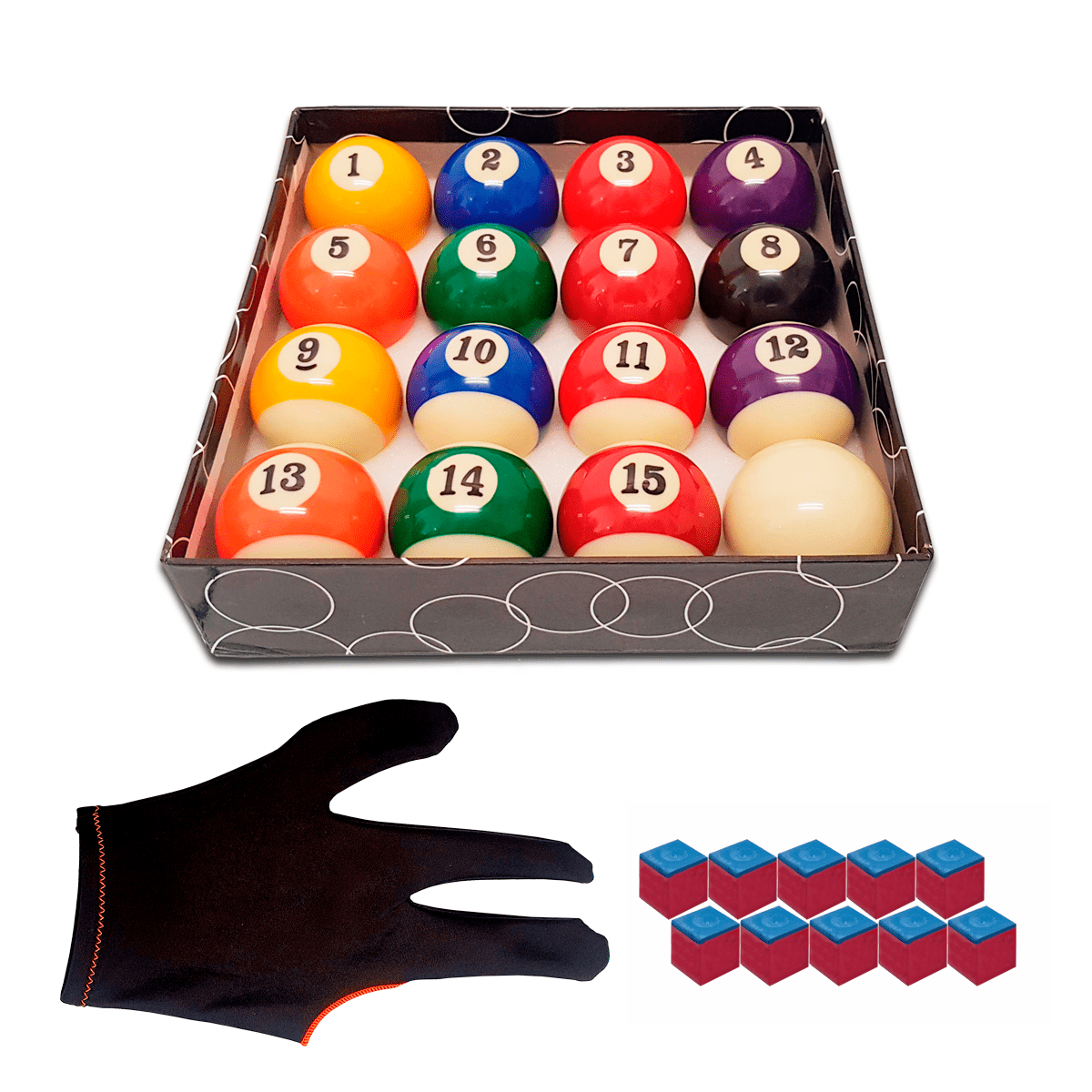 Bolas de billar de Pool + 1 guante + 10 tizas Azules Diversiones Bago ...