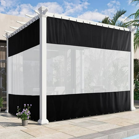 NITCEOWN Black Outdoor Curtains for Patio Waterproof, Top & Bottom ...
